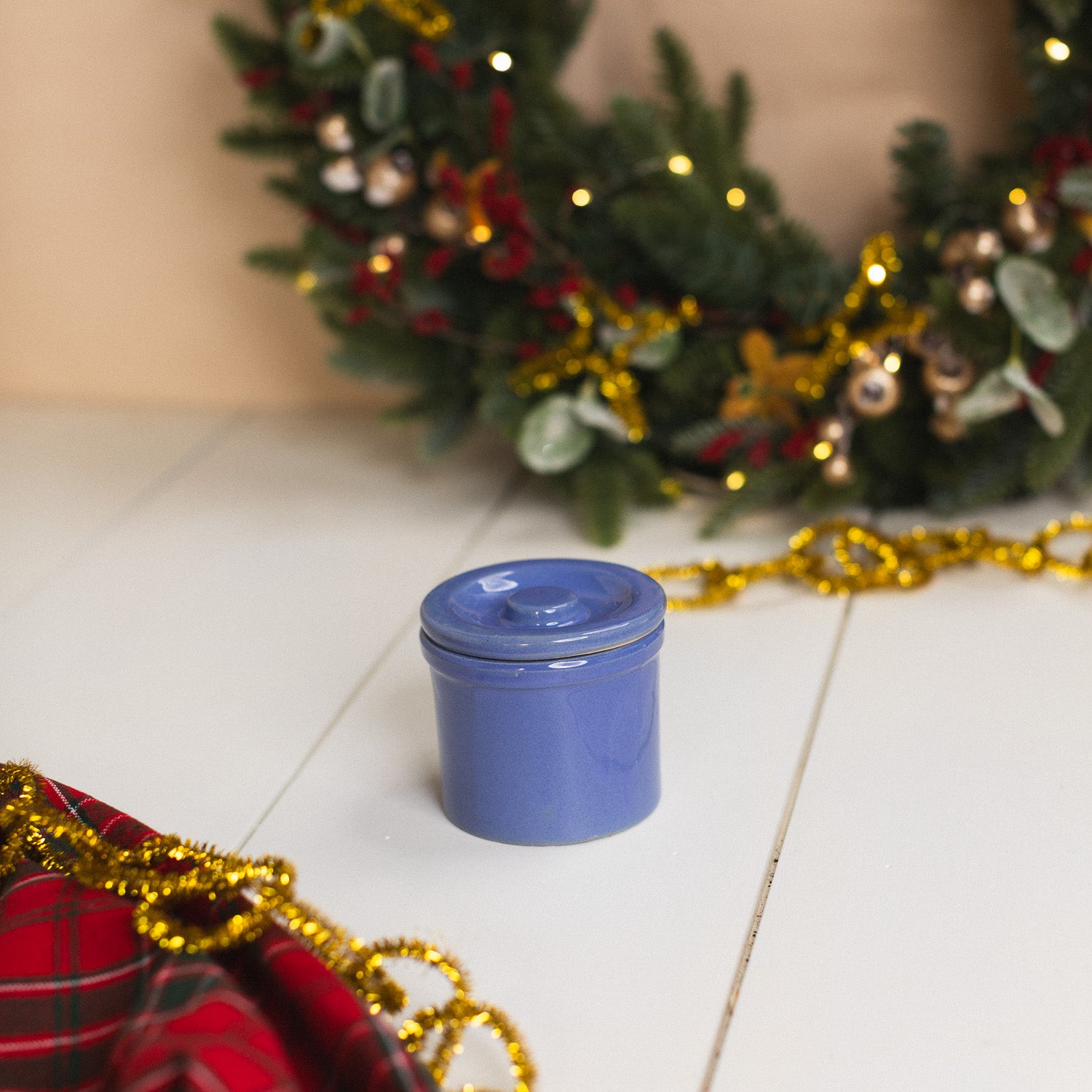Christmas Day - Small Periwinkle Crock – Antique Candle Co.